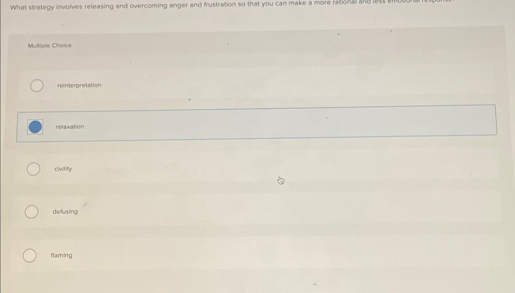 Solved What strategy involves releasing and overcoming anger | Chegg.com
