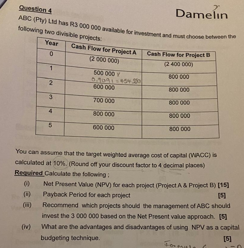 Solved Question 4ABC (Pty) ﻿Ltd has R3 000000 ﻿available for | Chegg.com
