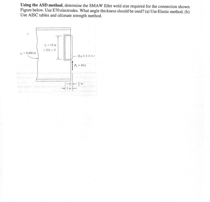 Solved Using the ASD method, determine the SMAW fillet weld | Chegg.com
