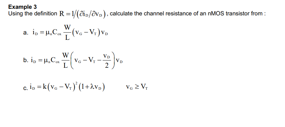 Solved Example 2Show that the transconductance gm ﻿in the | Chegg.com