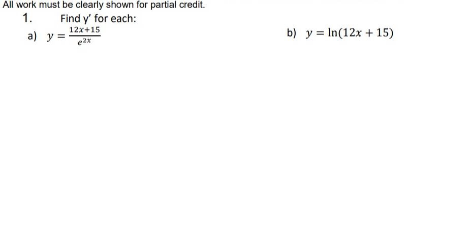 Solved All work must be clearly shown for partial | Chegg.com