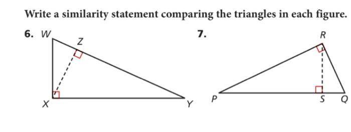Solved Write a similarity statement comparing the triangles | Chegg.com