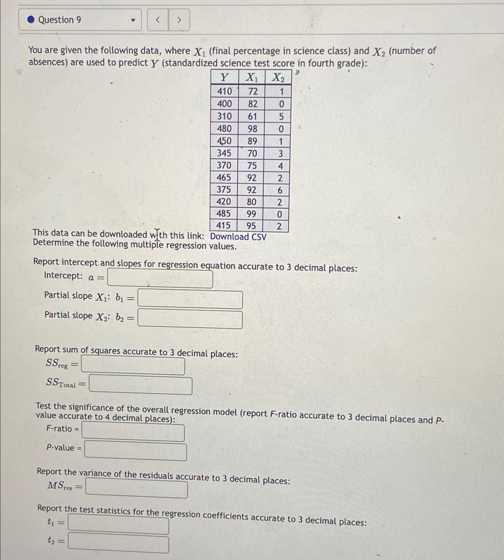 Solved You are given the following data, where x1 (final | Chegg.com