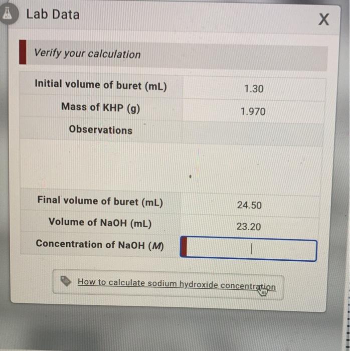 Solved A Lab Data Х Verify your calculation Initial volume | Chegg.com