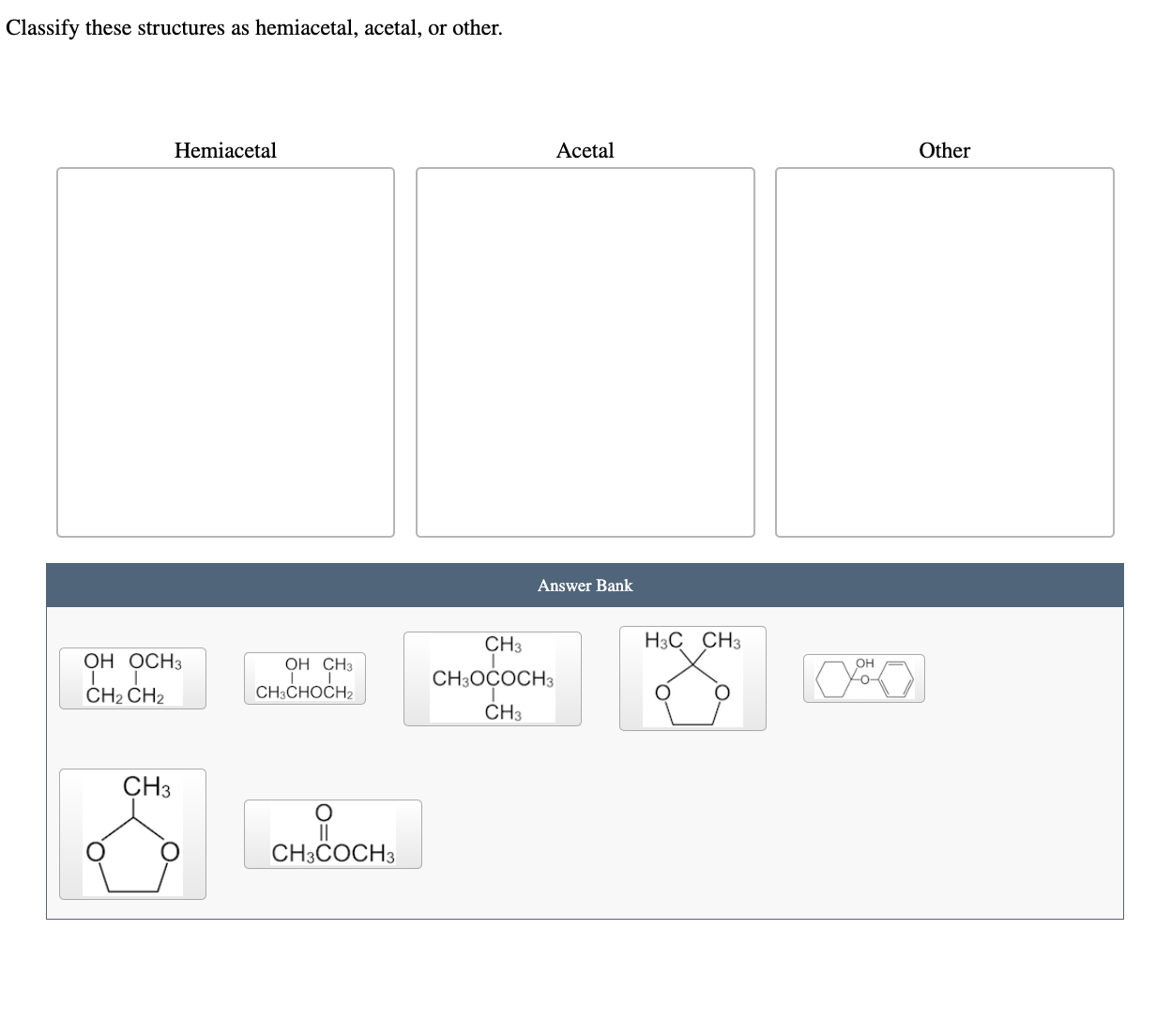 Solved Classify these structures as hemiacetal, acetal, or | Chegg.com