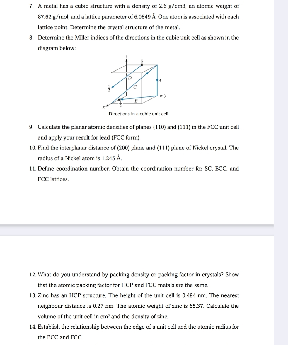 Solved A metal has a cubic structure with a density of | Chegg.com
