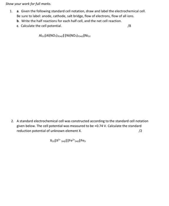 Show your work for full marks. 1. a. Given the | Chegg.com