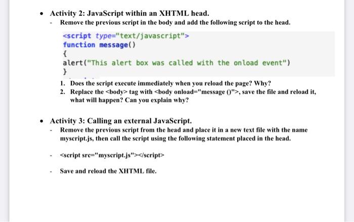Solved Activity 1 Javascript Within An Xhtml Body Using 1965
