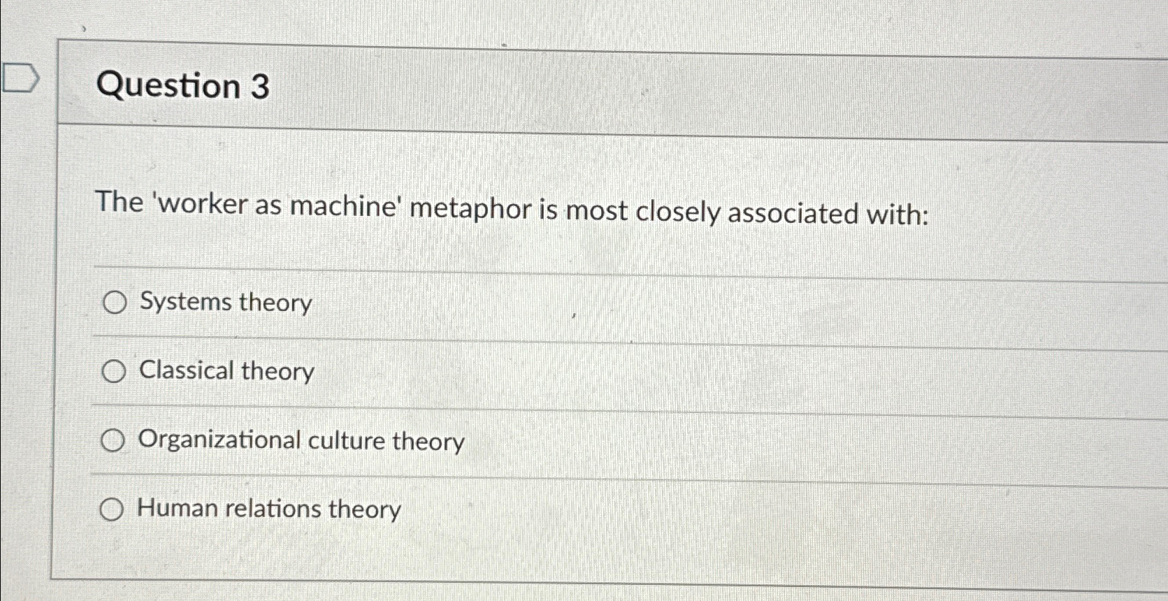 Solved Question 3The 'worker as machine' metaphor is most | Chegg.com
