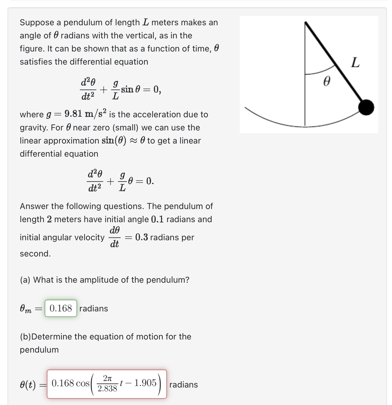 Suppose a pendulum of length L ﻿meters makes anangle | Chegg.com