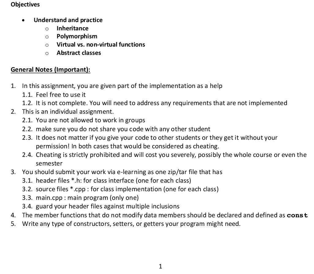 Solved Objectives Understand and practice o Inheritance o | Chegg.com Solved Objectives Understand and practice o Inheritance o | Chegg.com