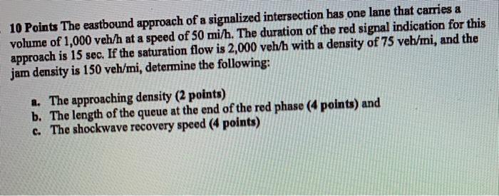 Solved 10 Points The eastbound approach of a signalized | Chegg.com Solved 10 Points The eastbound approach of a signalized | Chegg.com
