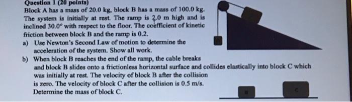 Solved Question 1 (20 points) Block A has a mass of 20.0 kg, | Chegg.com