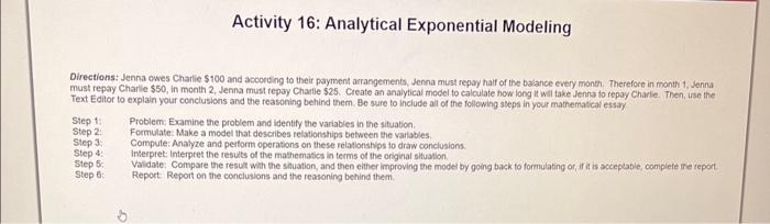 Solved Activity 16: Analytical Exponential Modeling | Chegg.com