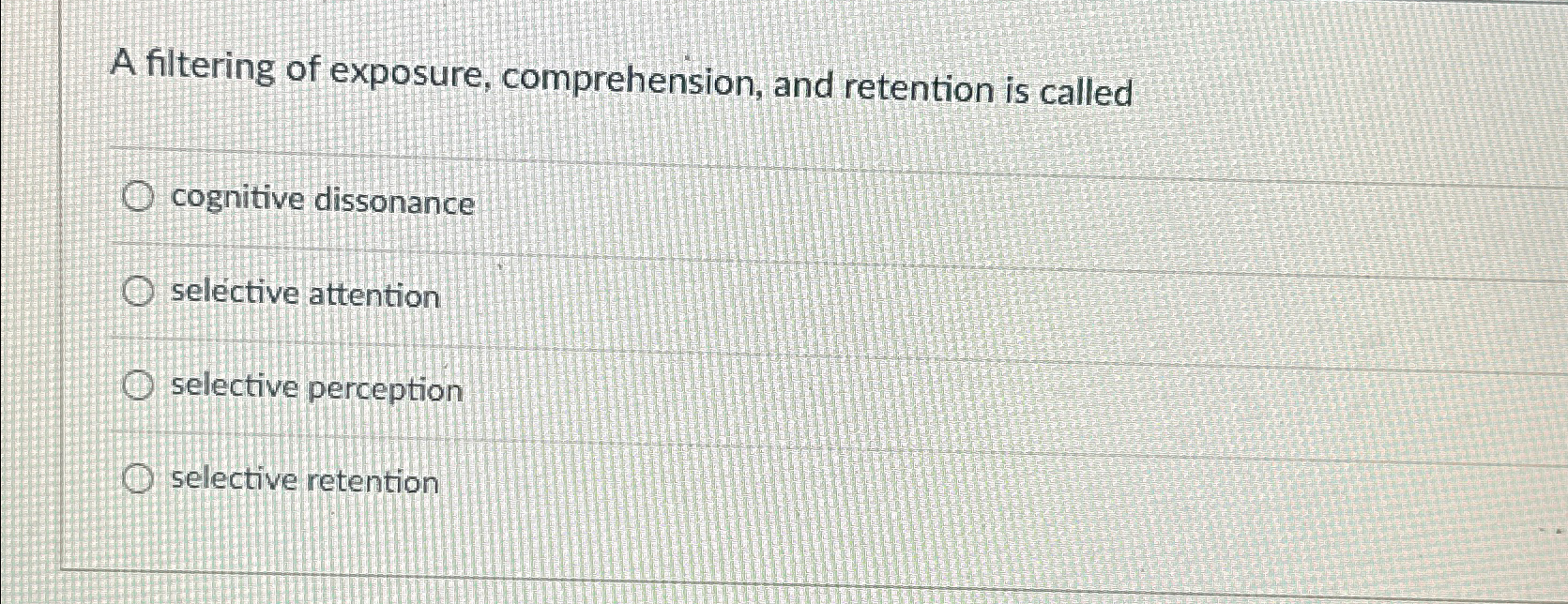 Solved A filtering of exposure, comprehension, and retention | Chegg.com