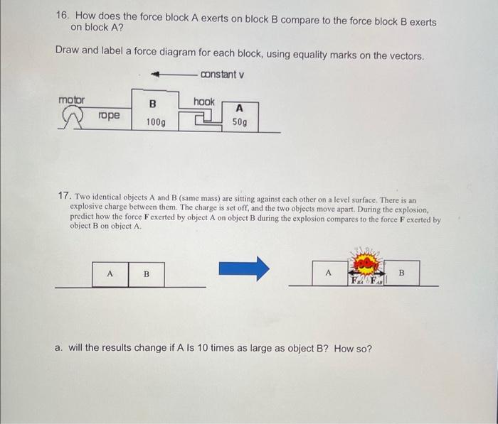 Solved 16. How does the force block A exerts on block B | Chegg.com