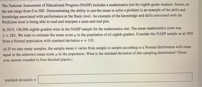 Solved The National Assessment of Educational Progress | Chegg.com