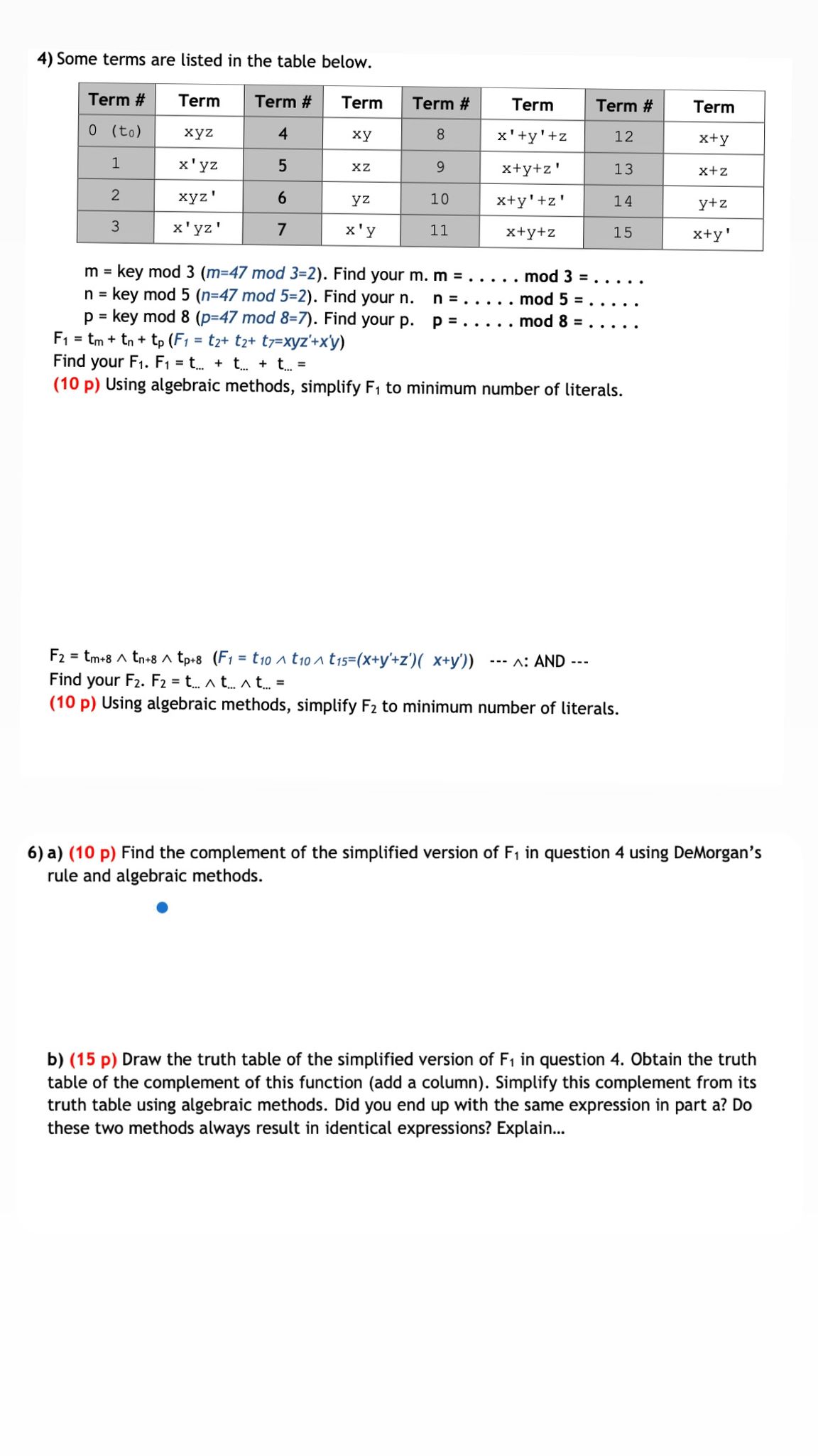 Solved Some terms are listed in the table below.m= ﻿key | Chegg.com