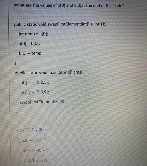 Solved What is the result of c == myArray? public static | Chegg.com
