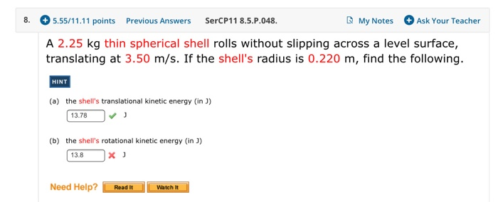 Solved 8. 5.55/11.11 points Previous Answers SerCP11 | Chegg.com