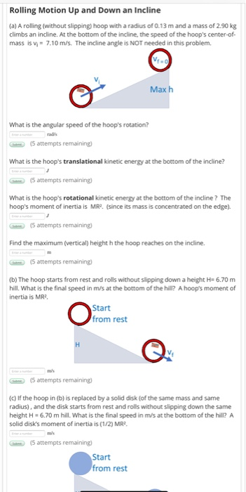 Solved Rolling Motion Up and Down an Incline (a) A rolling | Chegg.com