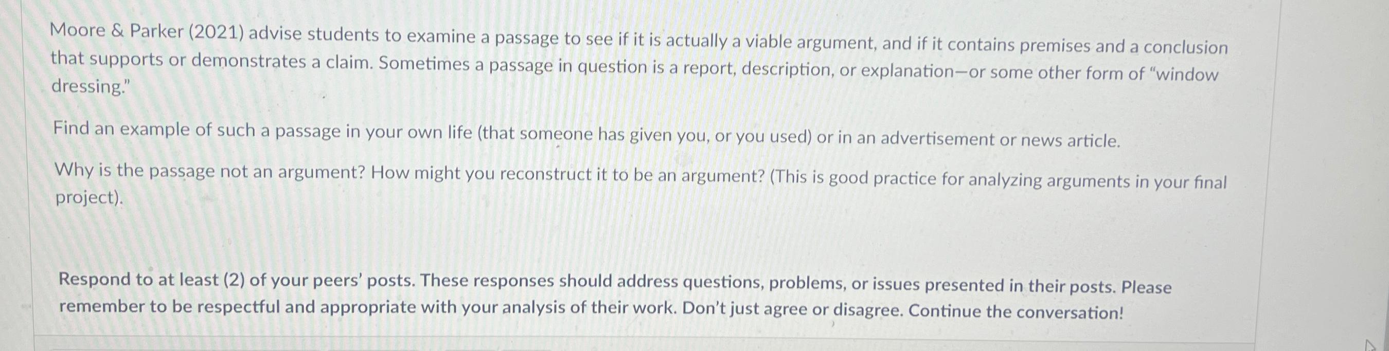 Solved Moore & Parker (2021) ﻿advise students to examine a | Chegg.com