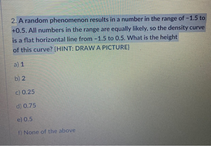 Solved 2. A random phenomenon results in a number in the | Chegg.com