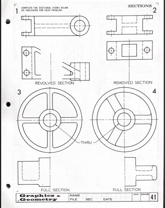 Solved SECTIONS THRU 2 HOLES THRU 1 COMPLETE THE SECTIONAL | Chegg.com