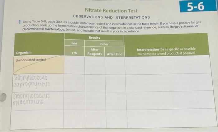 Solved 5-6 Nitrate Reduction Test OBSERVATIONS AND | Chegg.com