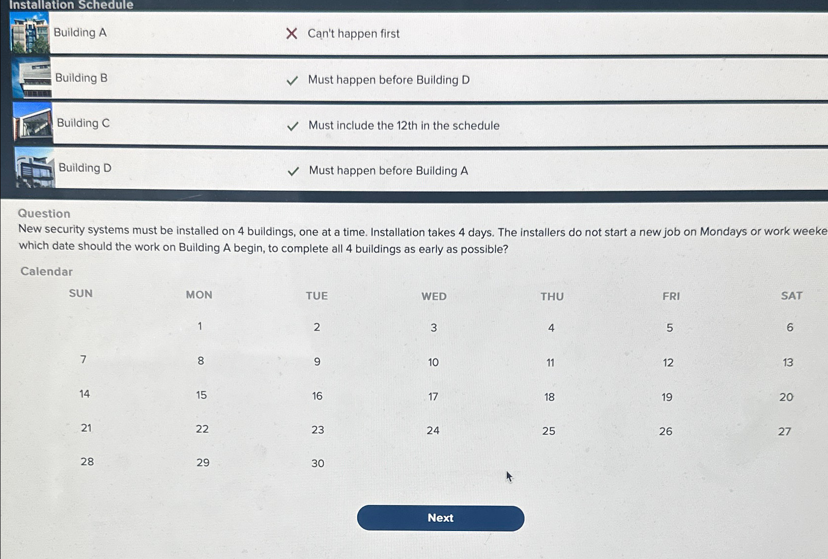 Solved Installation ScheduleBuilding ACan't happen | Chegg.com