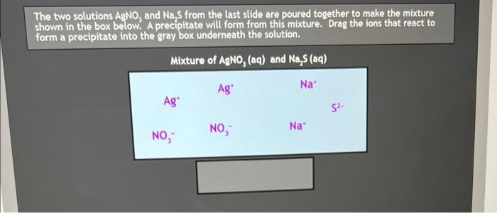 Solved The two solutions AgNO3 and Na2 S from the last slide | Chegg.com