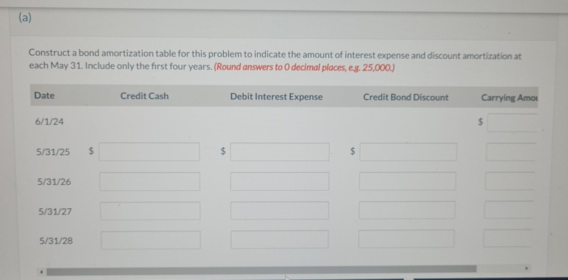 Solved Construct a bond amortization table for this problem | Chegg.com