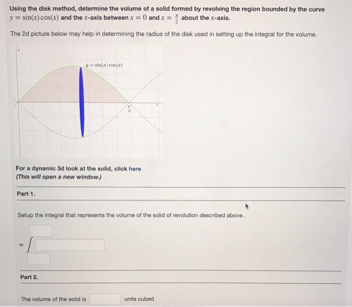 Solved Using the disk method, determine the volume of a | Chegg.com