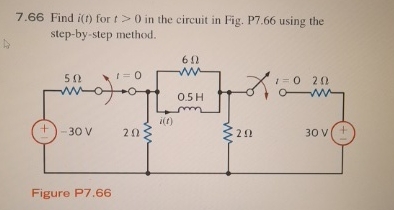 Solved 7.66 ﻿Find i(t) ﻿for t>0 ﻿in the circuit in Fig. | Chegg.com