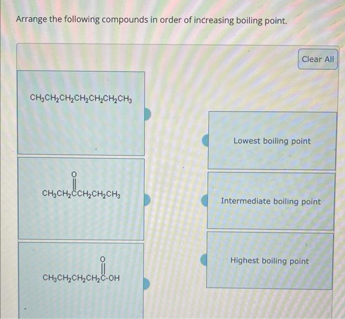 Solved Arrange the following compounds in order of | Chegg.com