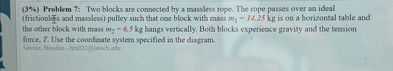 Solved (3%) ﻿Problem 7: Two blocks are connected by a | Chegg.com