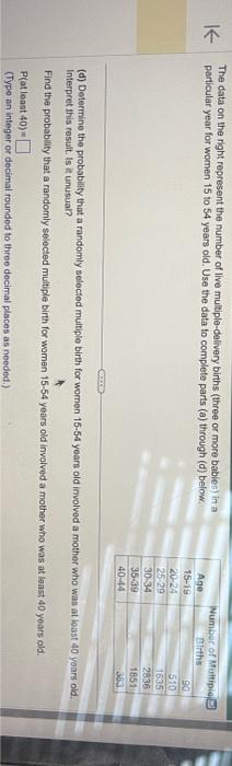 Solved The data on the right represent the number of live | Chegg.com