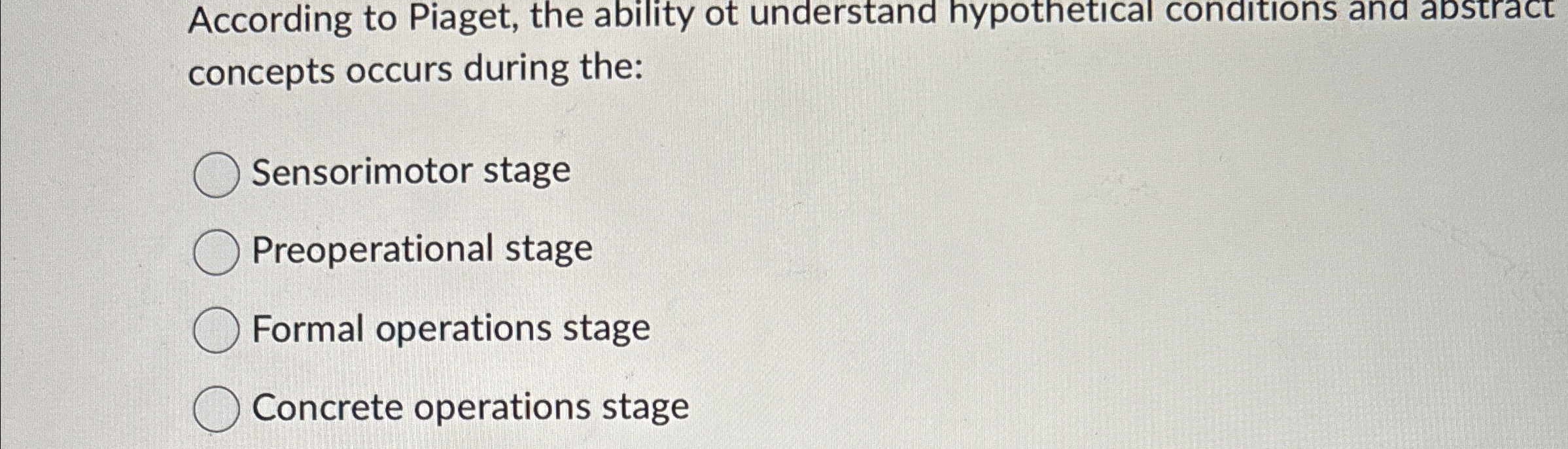 Solved According to Piaget, the ability ot understand | Chegg.com