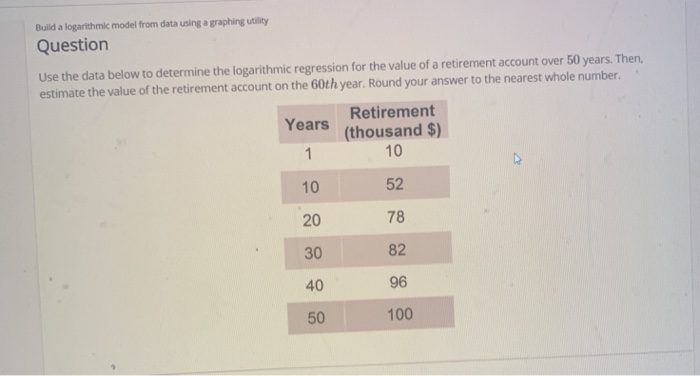 Solved Build A Logarithmic Model From Data Using A Graphing 2762