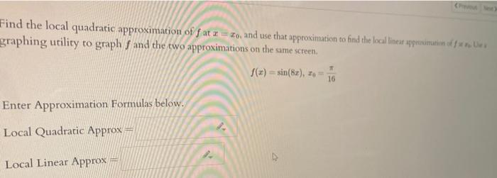 Solved Find the local quadratic approximation of fat I = Co | Chegg.com