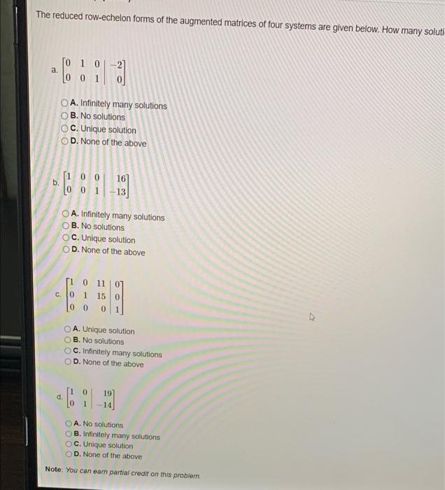 Solved The reduced row-echelon forms of the augmented | Chegg.com