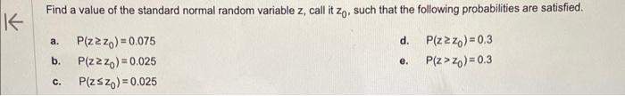 Solved Find a value of the standard normal random variable | Chegg.com