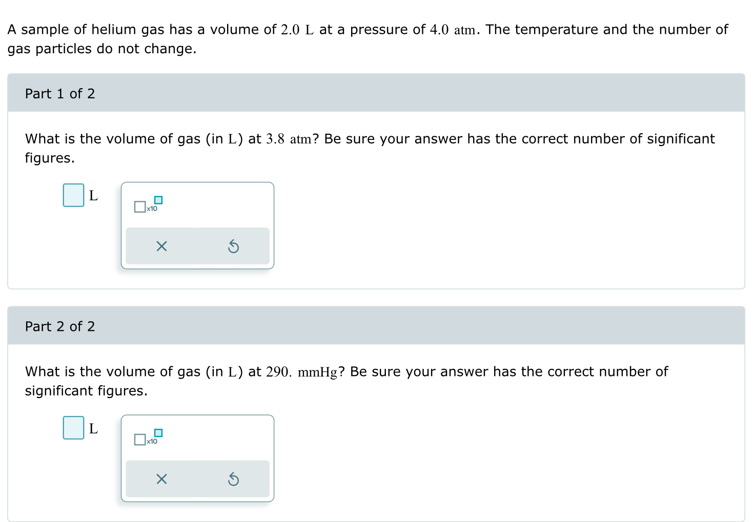 Solved A sample of helium gas has a volume of 2.0L ﻿at a | Chegg.com