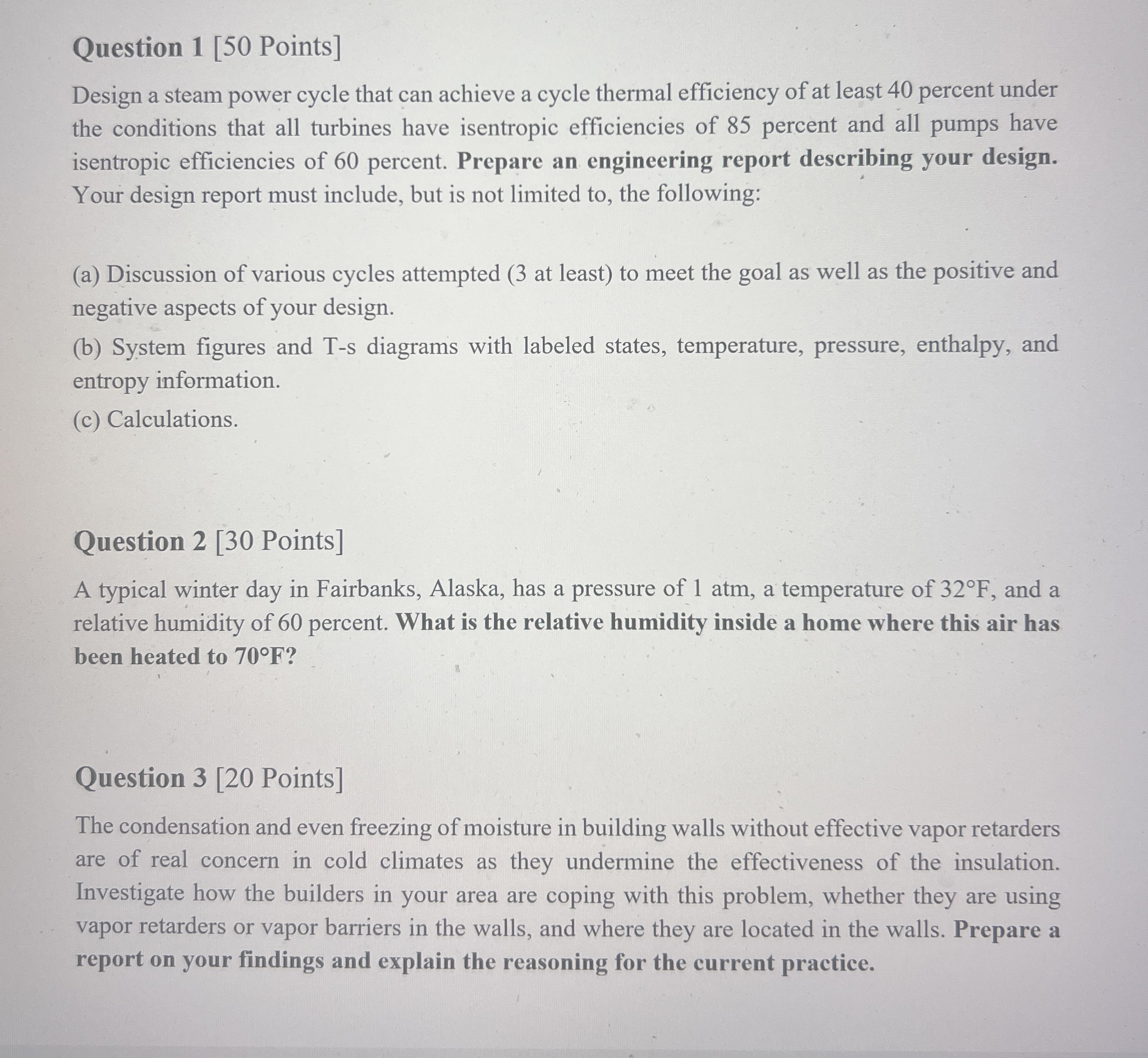 Solved Question 1 [50 ﻿Points]Design a steam power cycle | Chegg.com
