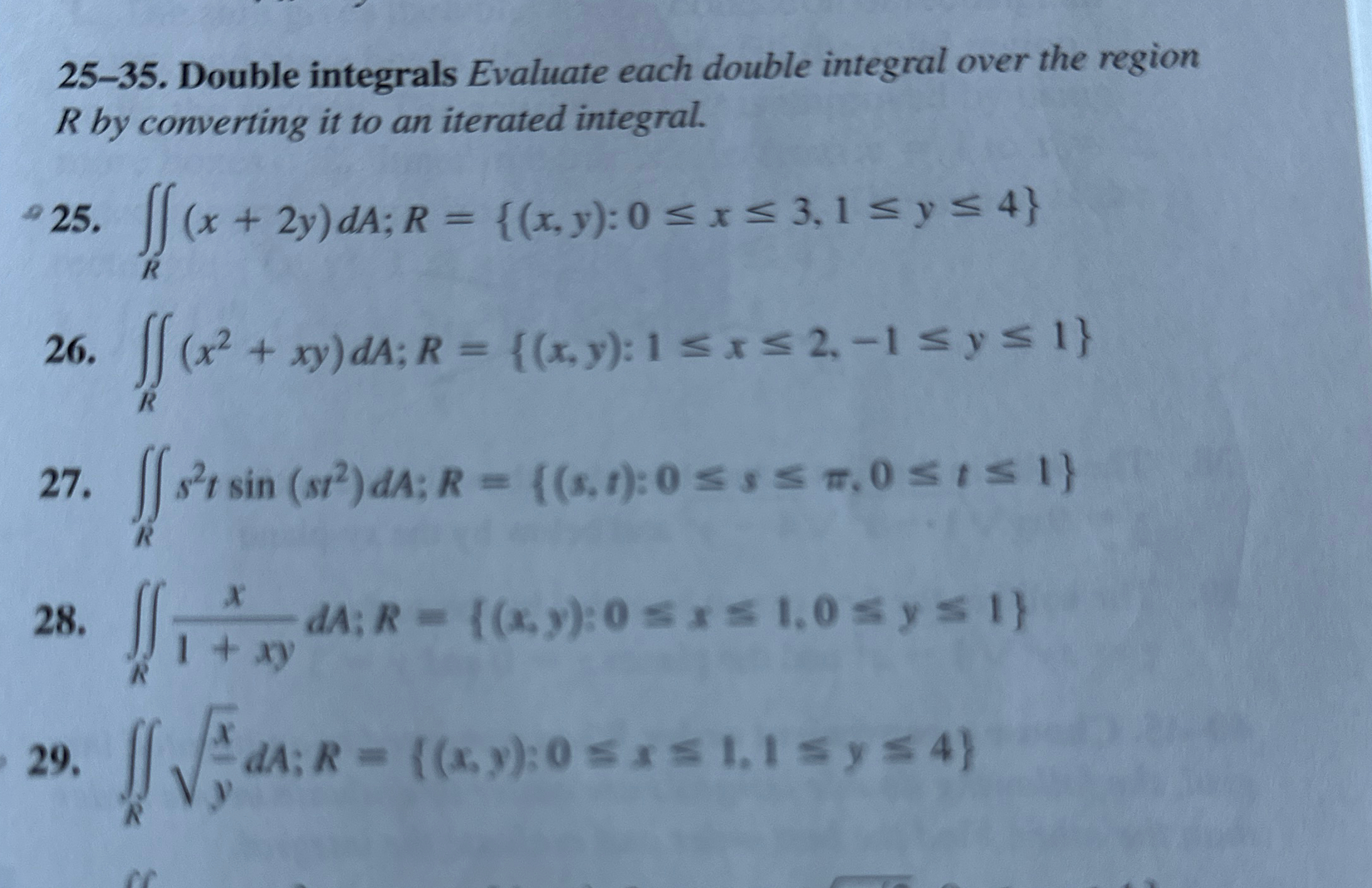 Solved 25-35. ﻿Double integrals Evaluate each double | Chegg.com