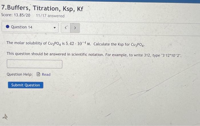 Solved The molar solubility of Cu3PO4 is 5.42⋅10−4M. | Chegg.com