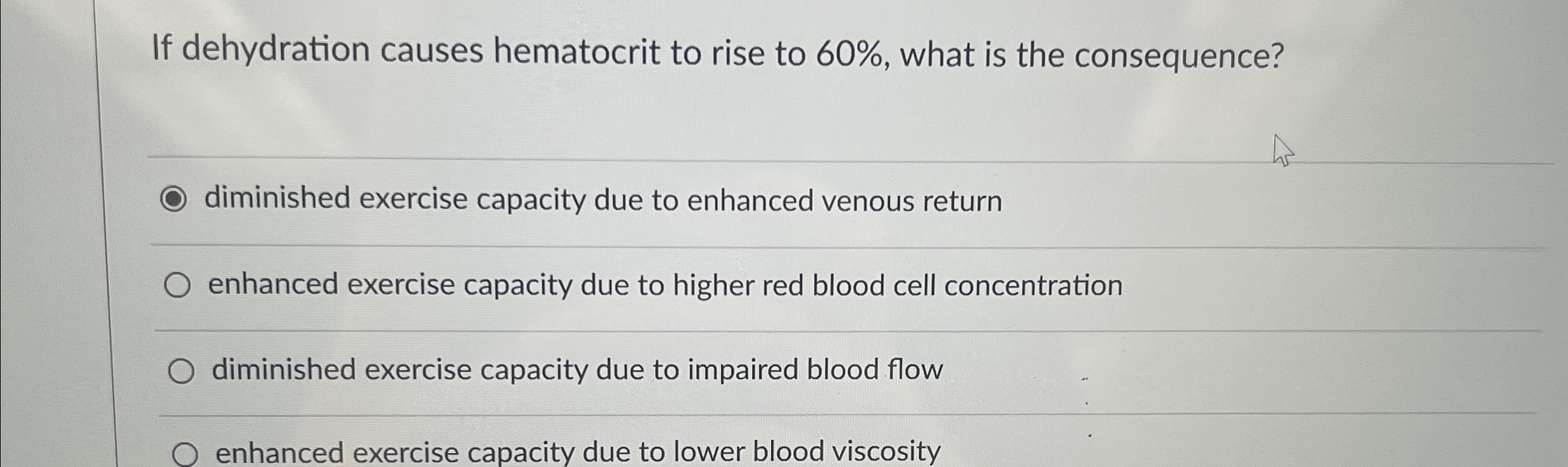 Solved If dehydration causes hematocrit to rise to 60%, | Chegg.com