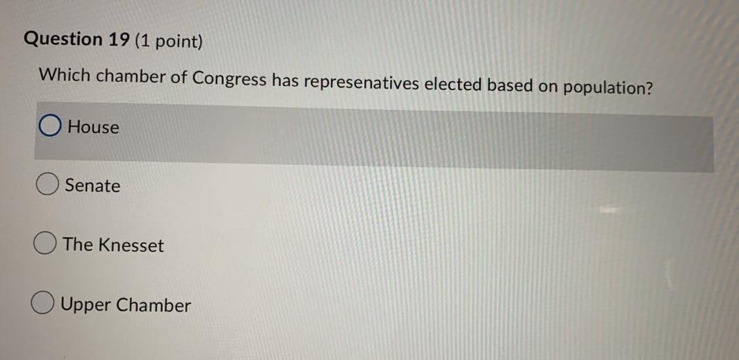 Solved Question 19 (1 ﻿point)Which chamber of Congress has | Chegg.com