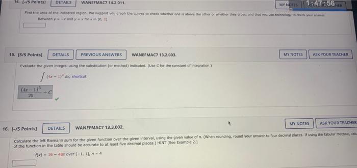 Solved 14. 1-/5 Points DETAILS WANEFMAC7 14.2.011. MY NOTES | Chegg.com Solved 14. 1-/5 Points DETAILS WANEFMAC7 14.2.011. MY NOTES | Chegg.com