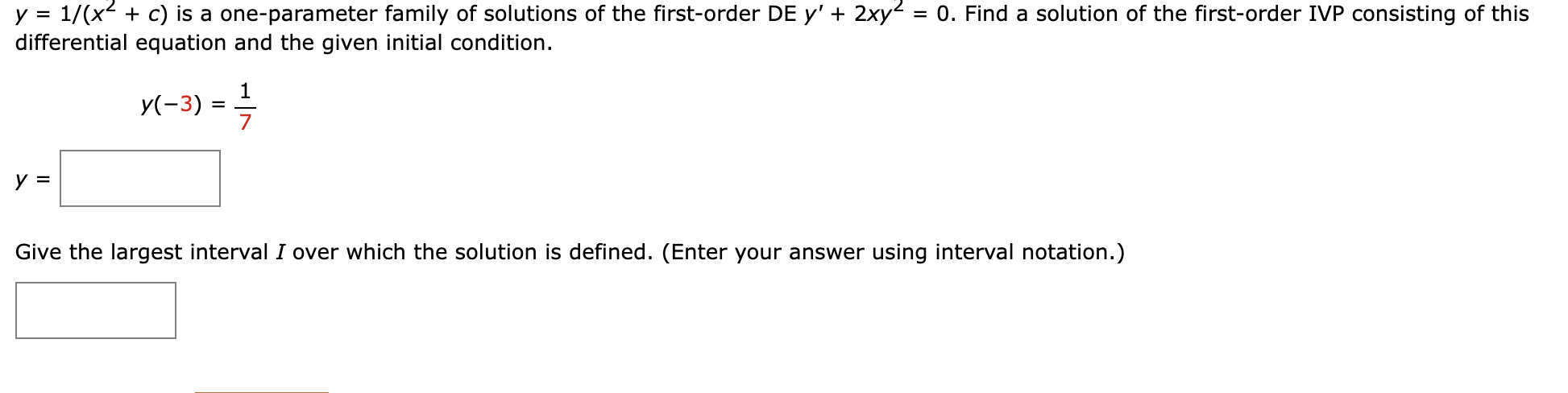 Solved y=1x2+c ﻿is a one-parameter family of solutions of | Chegg.com